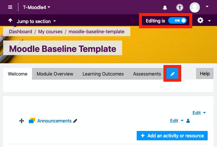 Setting up the module template – UoP Baseline
